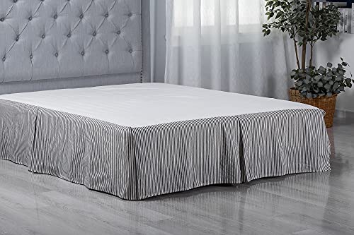 Meadow Park Queen Cotton Bed Skirt, Tailored Bedskirt 16 inch Drop, Black White Printed Stripe, 60x80