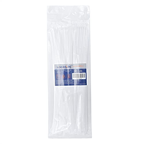 Hmrope 100pcs Cable Zip Ties White Heavy Duty 12 Inch, Premium Plastic Wire Ties Clear with 50 Pounds Tensile Strength, Self-Locking Nylon White Zip Ties for Indoor and Outdoor