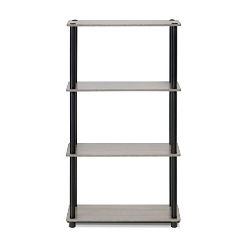 Furinno Turn-N-Tube Display Rack, 3-Tier Single, French Oak Grey/Black & Turn-N-Tube 4-Tier Multipurpose Shelf Display Rack, Single, French Oak Grey/Black
