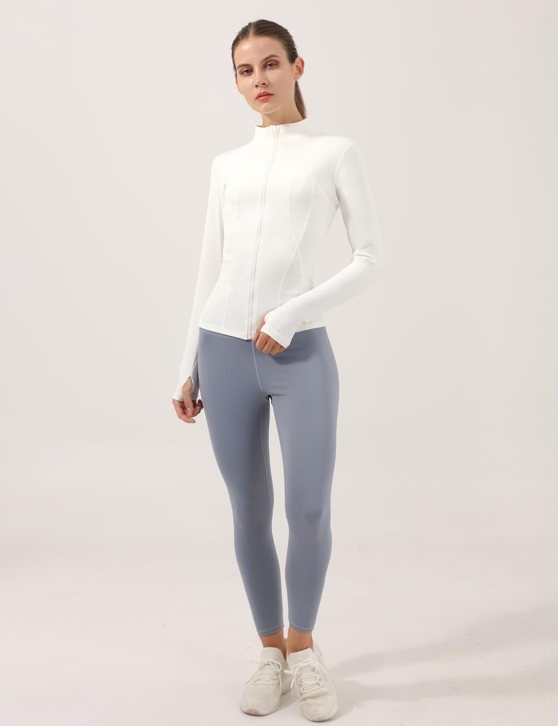 Locachy Women's Slim Fit Full Zip Athletic Running Sports Workout Jacket with Pockets Style 02 White S