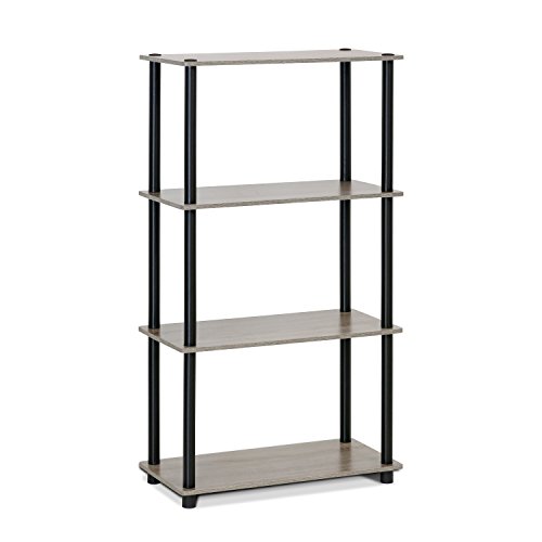 Furinno Turn-N-Tube Display Rack, 3-Tier Single, French Oak Grey/Black & Turn-N-Tube 4-Tier Multipurpose Shelf Display Rack, Single, French Oak Grey/Black