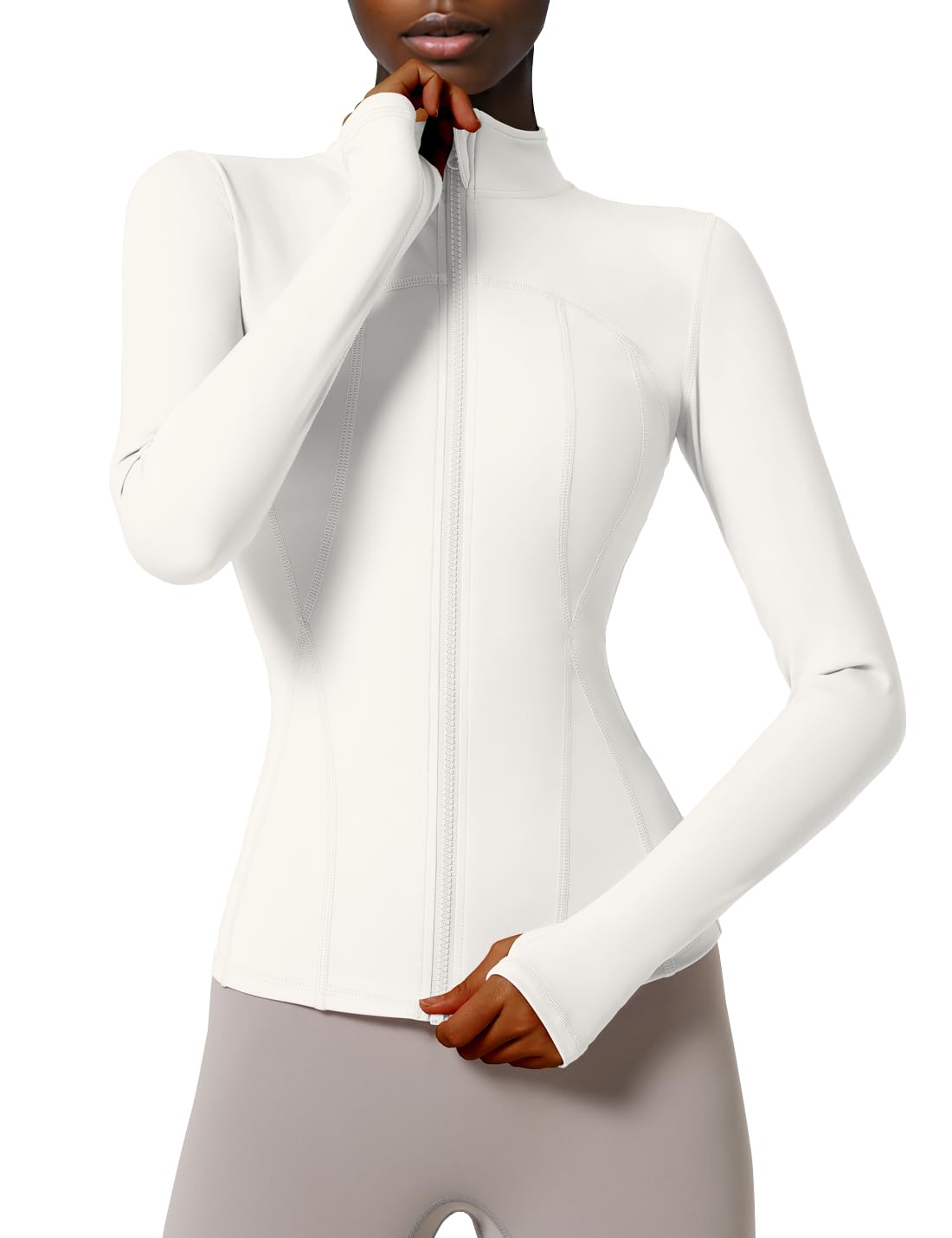 Locachy Women's Slim Fit Full Zip Athletic Running Sports Workout Jacket with Pockets Style 02 White S