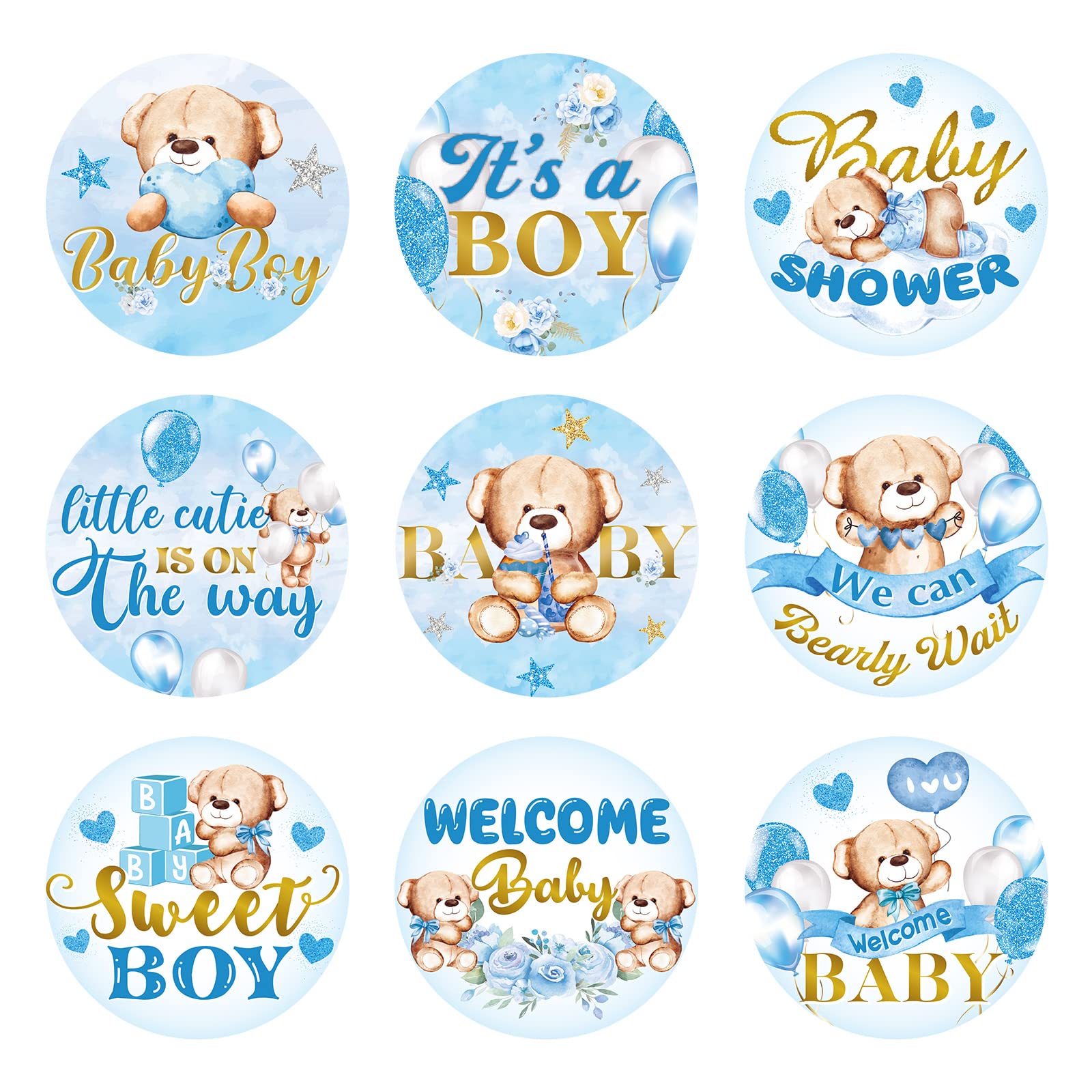 Clabby 504 Pieces Boy Girl Baby Shower Favors Stickers Mini Kisses Candy Stickers Chocolate Drop Labels Wrappers Little Cutie Baby Shower Decoration for Sprinkle Birthday Party(Blue Bear)