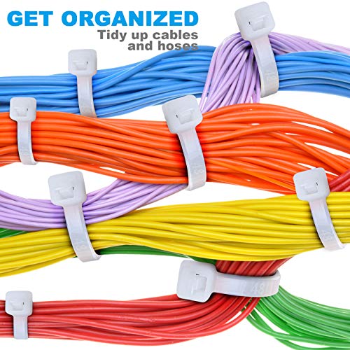Hmrope 100pcs Cable Zip Ties White Heavy Duty 12 Inch, Premium Plastic Wire Ties Clear with 50 Pounds Tensile Strength, Self-Locking Nylon White Zip Ties for Indoor and Outdoor