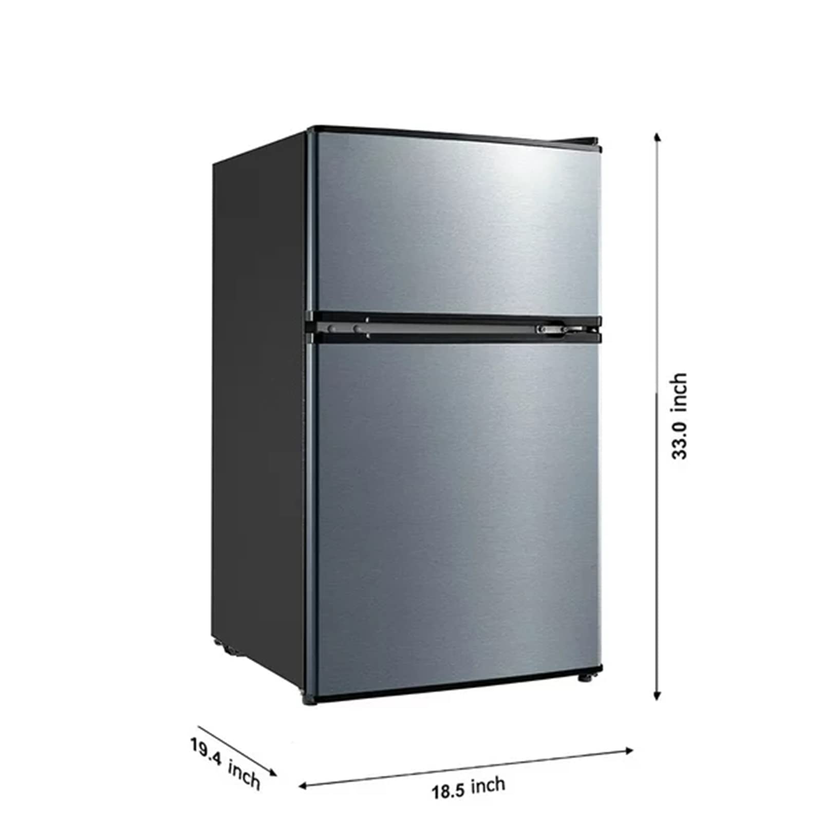 2 Door Mini Fridge, 3.2 Cu ft Compact Refrigerator with Freezer for Dorm Apartment Drinks Snacks Cooling (Stainless Steel)