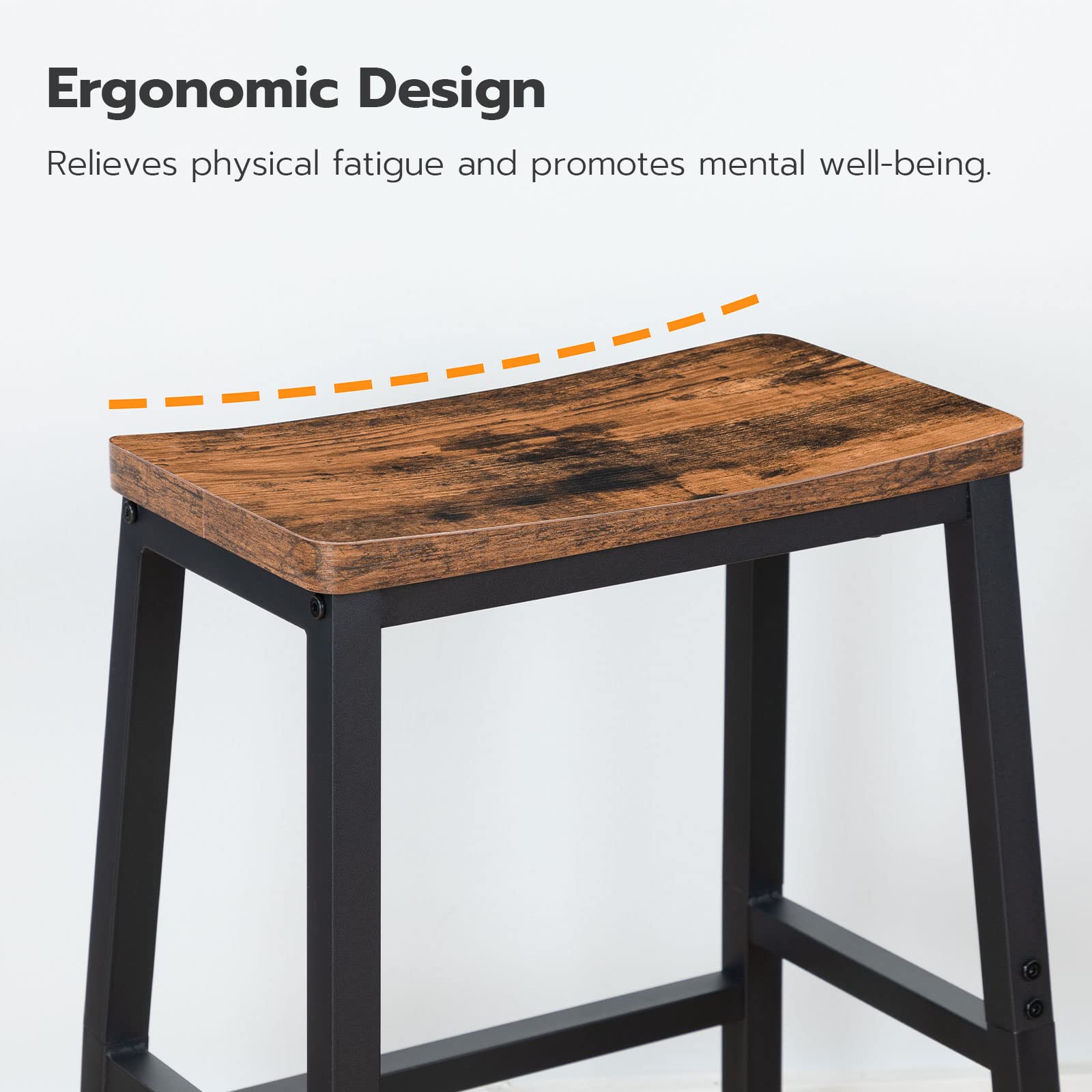 HOOBRO Bar Stools, Set of 2 Bar Chairs, 23.6 Inch Saddle Stools, Kitchen Counter Stools with Footrests, Industrial Stools for Dining Room, Kitchen, Counter, Bar, Rustic Brown and Black BF02MD01
