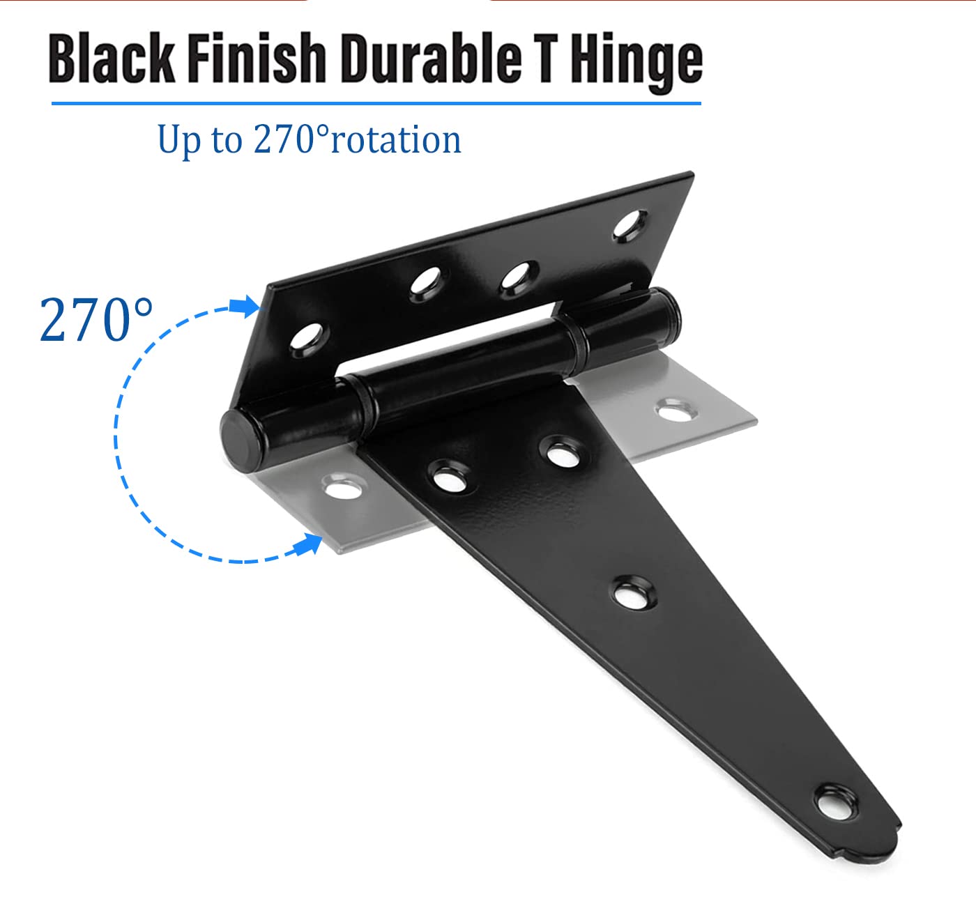 6 Inch T-Strap Heavy Duty Shed Door Hinges，4 PCS Black Wrought Hardware Rustproof Gate Hinge for Wooden Fence,Barn Door Gates,Yard Door