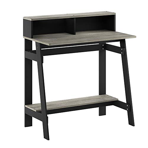 Furinno Pasir 3-Tier Open Shelf Bookcase, French Oak Grey & Simplistic A Frame Computer Desk, Black/French Oak Grey