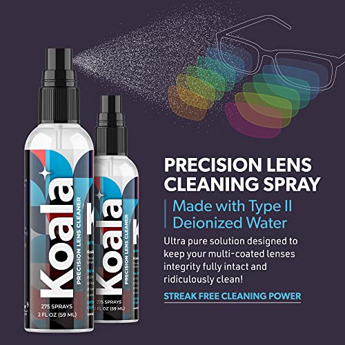 Koala Eyeglass Lens Cleaner Spray Kit | USA Made | 2 Ounces Glasses Cleaner + 1 Koala Microfiber Cleaning Cloth | Lens, Screen, & Camera Cleaning Kit | Streak & Alcohol Free | Safe for All Lenses