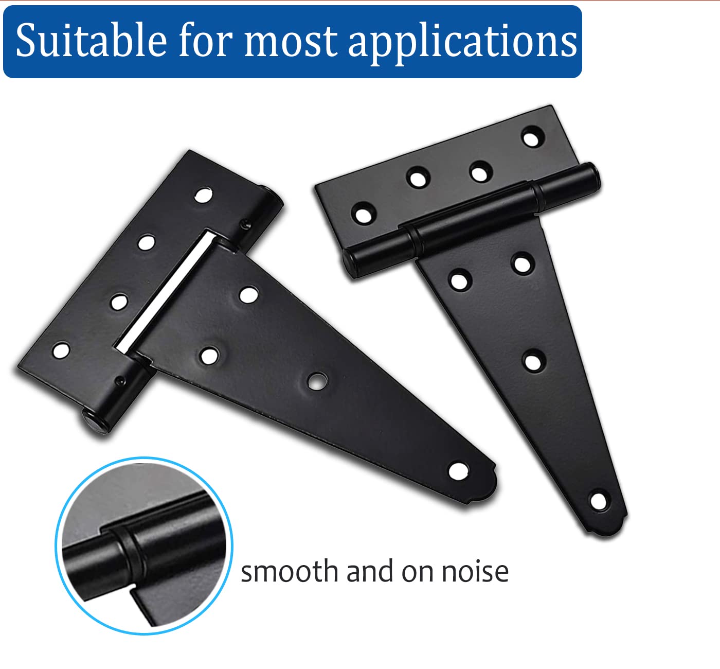 6 Inch T-Strap Heavy Duty Shed Door Hinges，4 PCS Black Wrought Hardware Rustproof Gate Hinge for Wooden Fence,Barn Door Gates,Yard Door