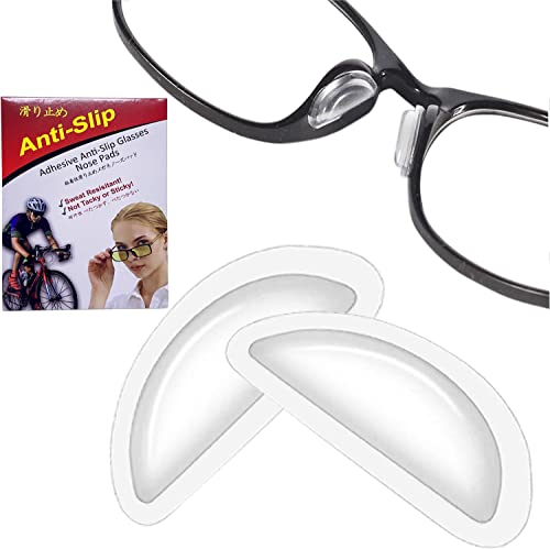 FSACLE Eyeglass Nose Pads - Soft Silicone Adhesive Glasses Nose Pad, Anti-Slip Heighten Air Chamber Nose Pads for Full Plastic Frames, 12 Pairs (Sticky Clear)