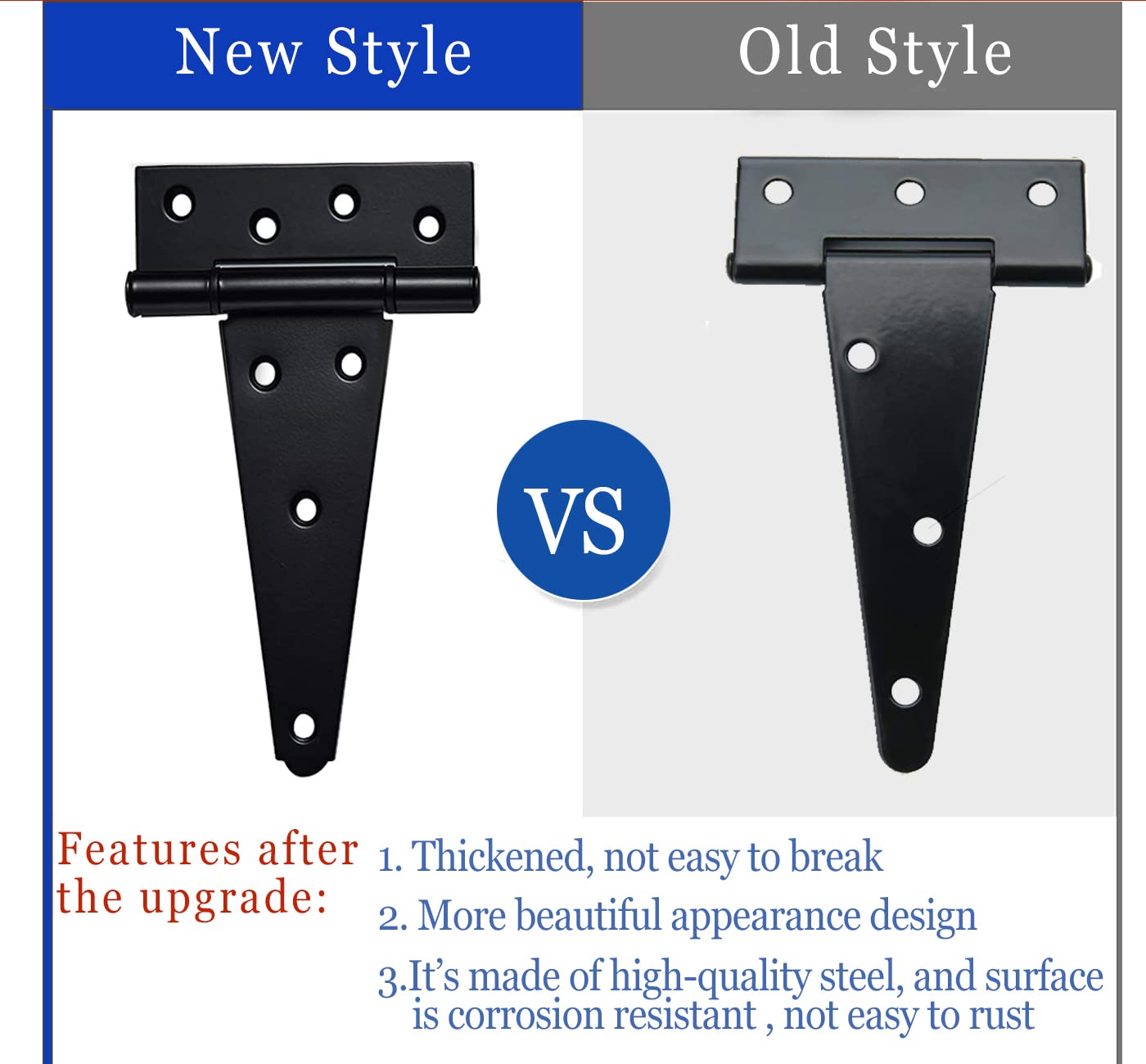 6 Inch T-Strap Heavy Duty Shed Door Hinges，4 PCS Black Wrought Hardware Rustproof Gate Hinge for Wooden Fence,Barn Door Gates,Yard Door