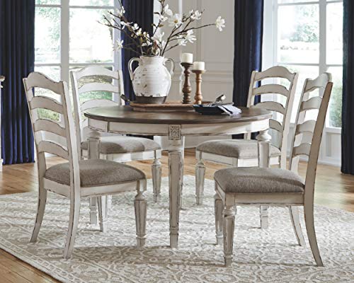 Signature Design by Ashley Realyn Dining Room Extension Table, Chipped White & Design by Ashley Realyn Dining Room Upholstered Chair Set of 2, Antique White