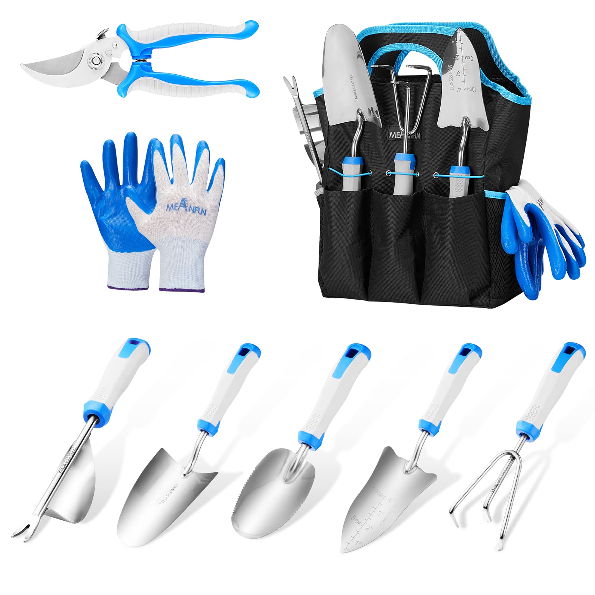 Gardening Tools, 8 Pcs Heavy Duty Stainless Steel Garden Tool Set with Durable Storage Tote Bag, Non-Slip Rubber Grip, Outdoor Gardening Hand Tools, Ideal Gardening Gifts for Men Women Gardener
