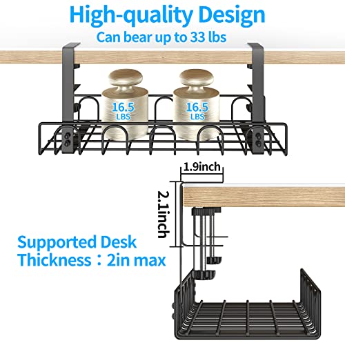 Under Desk Cable Management Tray - 15.7in 2Packs Metal Under Desk Wire Management, High Capacity Adjustable and Removable Cable Management Organizers Holder, No Drill & No Damage, for Office, Kitchens