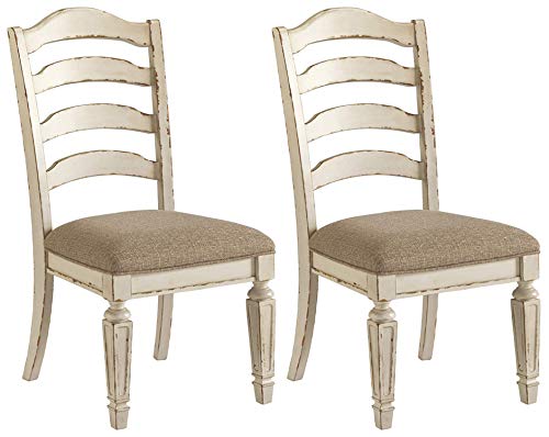 Signature Design by Ashley Realyn Dining Room Extension Table, Chipped White & Design by Ashley Realyn Dining Room Upholstered Chair Set of 2, Antique White