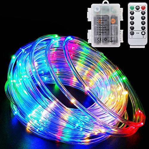 Sekmet LED Rope Lights Battery Powered String Lights with Remote Control 40Ft 120 LEDs 8 Modes Color Changing Indoor Outdoor Strip Fairy Lights for Garden Christmas Party Holiday Decoration 1 Pack