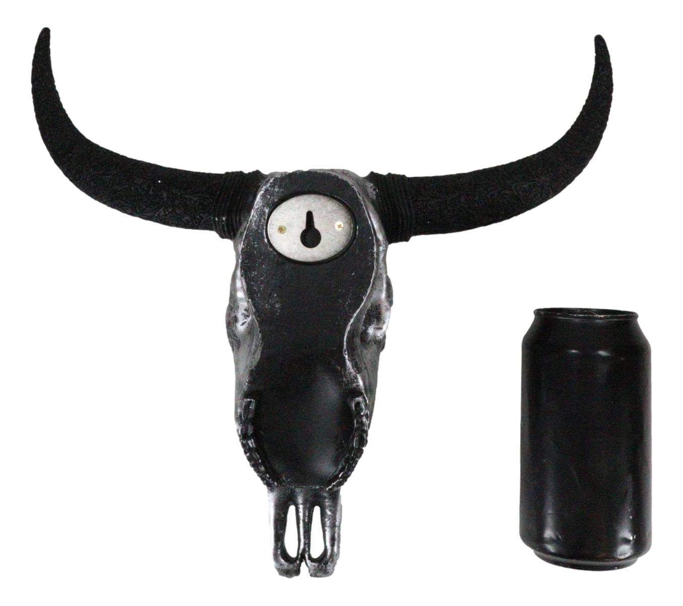 Ebros Gift Silver and Black Tribal Floral Vines Tooled Steer Bison Bull Cow Skull Head with Horns Wall Mount Decor Artistic Replica Native Animal Bust Skulls Hanging Mounted Plaque Sculpture