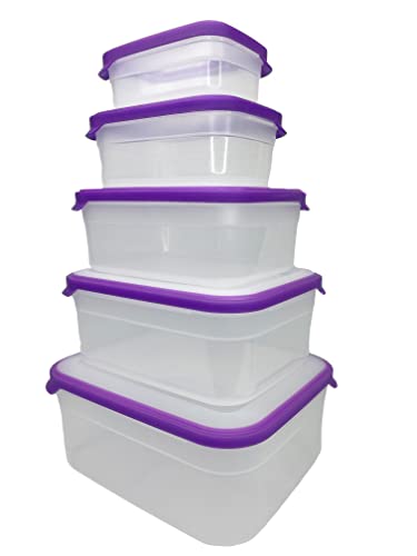 HELSIM Purple 10-Piece Containers Set with Lids for Storage, Lunch, and Meal Prep, Dishwasher & Microwave Safe