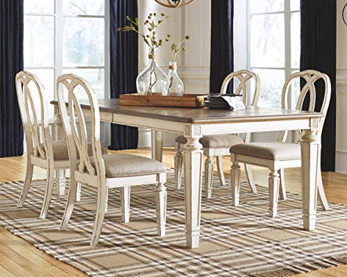 Signature Design by Ashley Realyn Dining Room Extension Table, Chipped White & Design by Ashley Realyn Dining Room Upholstered Chair Set of 2, Antique White