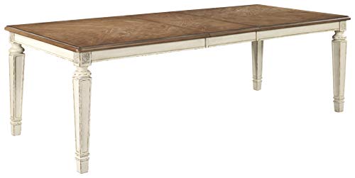 Signature Design by Ashley Realyn Dining Room Extension Table, Chipped White & Design by Ashley Realyn Dining Room Upholstered Chair Set of 2, Antique White
