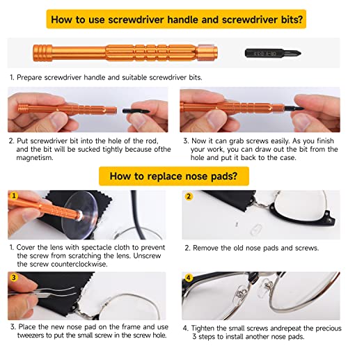 Upgraded All-in-One Magnetic Eyeglass Repair kit with Magnifying Glass, Repair Tool Kit with 12 Interchangeable Screwdriver Bits, Nose Pads, Screws and Tweezer for Eyeglass, Sunglass, Watch, Laptop