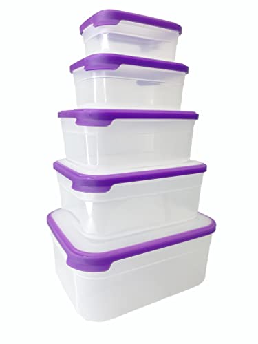 HELSIM Purple 10-Piece Containers Set with Lids for Storage, Lunch, and Meal Prep, Dishwasher & Microwave Safe