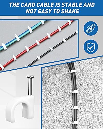 400pcs Cable Wire Clips Circle Cable Clips with Steel Nail 4、6、8、10mm Management RG6 RG59 CAT5 CAT6 RJ45 Electrical Ethernet Dish TV Speaker Cord Tie Holder Single,White Plastic,Coax,Coaxial Clamps