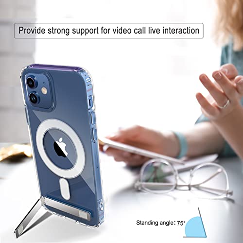 Chitri Compatible for iPhone 12 Case/12 Pro Case Clear 6.1, [Three-Way Stand Magnetic Case] Compatible with MagSafe Charger [with Metal Kickstand] Transparent Hard Back Slim Shockproof Protective Case
