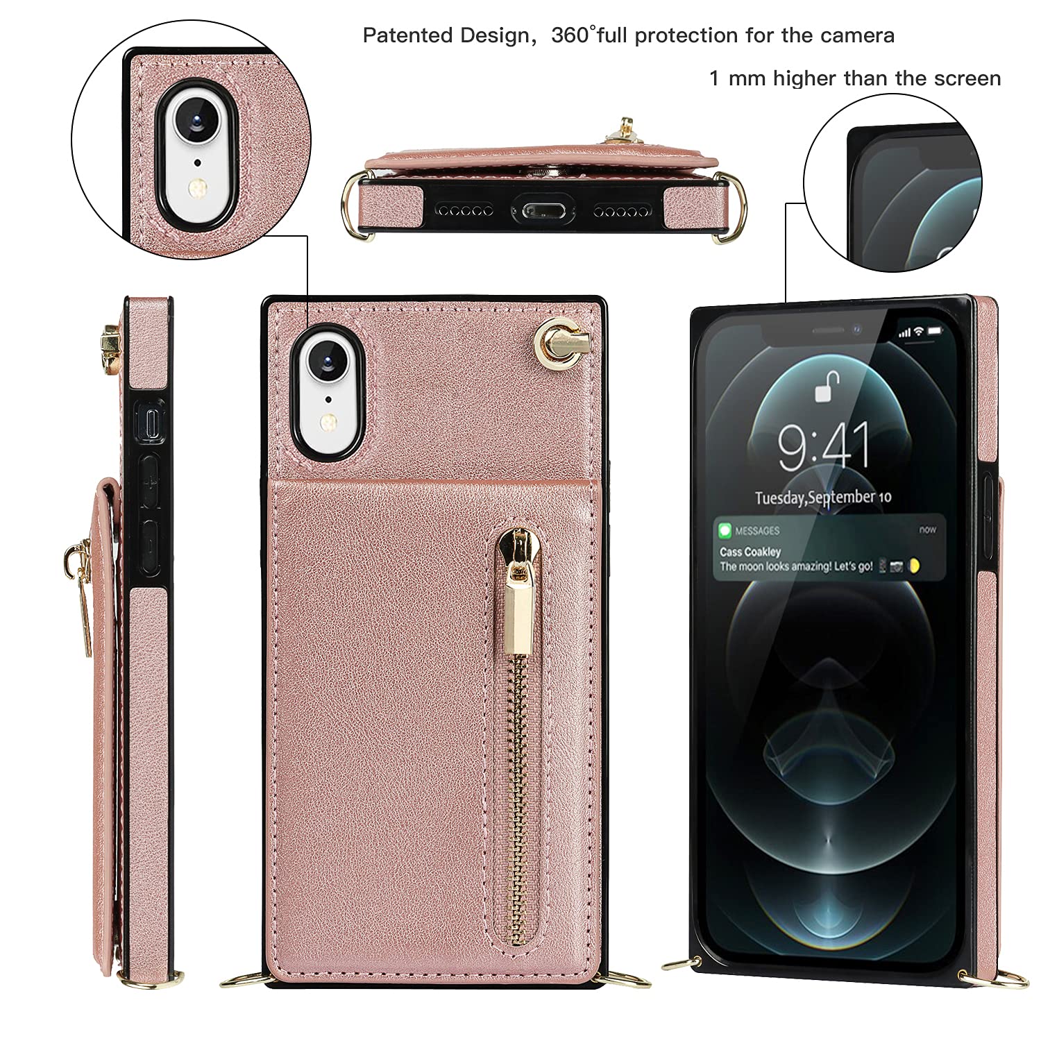 Jaorty Crossbody Phone Case for iPhone XR Case with Card Holder for Women,iPhone XR Case Wallet with Strap Lanyard for Men,PU Leather Magnetic Clasp with Kickstand 6.1", Rosegold