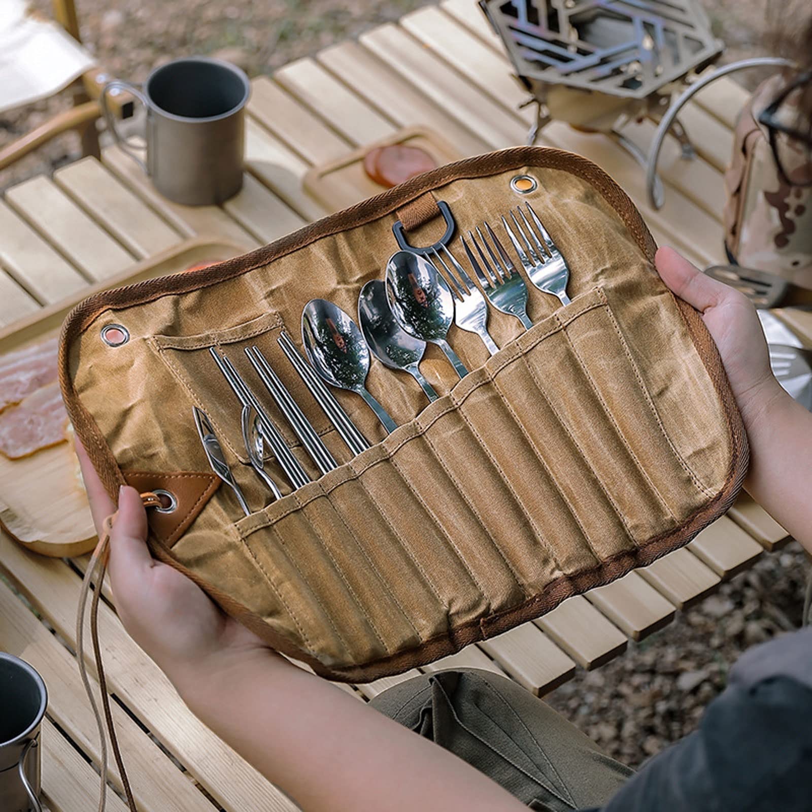 CYXI 12 PC Grilling and Camping Cooking Utensils Set,Grill Accessories Portable Compact Gear for Backpacking BBQ Camping Hiking Travel Cookware Kit