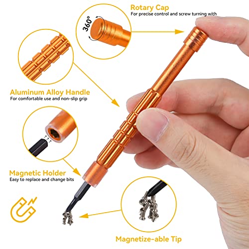 Upgraded All-in-One Magnetic Eyeglass Repair kit with Magnifying Glass, Repair Tool Kit with 12 Interchangeable Screwdriver Bits, Nose Pads, Screws and Tweezer for Eyeglass, Sunglass, Watch, Laptop