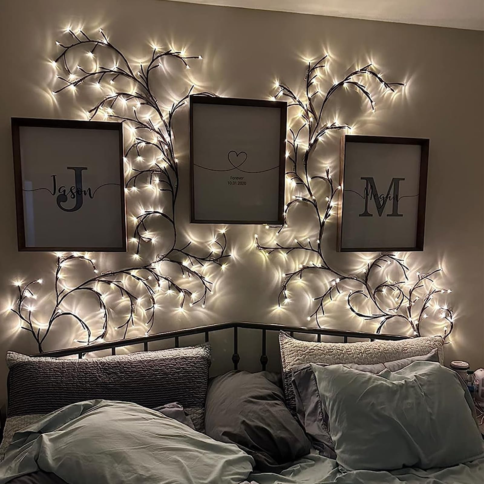 H-Wniniai Vines for Bedroom Birch Fall Garland, 6FT 18 Branches 144LED, 8 Modes Artificial Plants Lighted Willow Vine with Remote Control, Wall Decor for Room Decor, Wall Lights