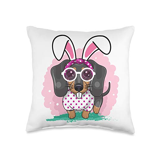 Long Dog Designs Easter Dachshund Bunny Throw Pillow, 16x16, Multicolor
