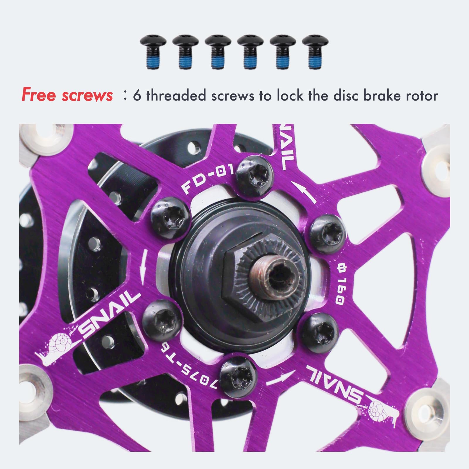 DJC Bike Brake Disc Rotor MTB Floating Brake Disc 160mm 180mm 203mm with 6 bolts Road Bike MTB BMX Steel Aluminum Brake Disc (6# purple, 160mm)