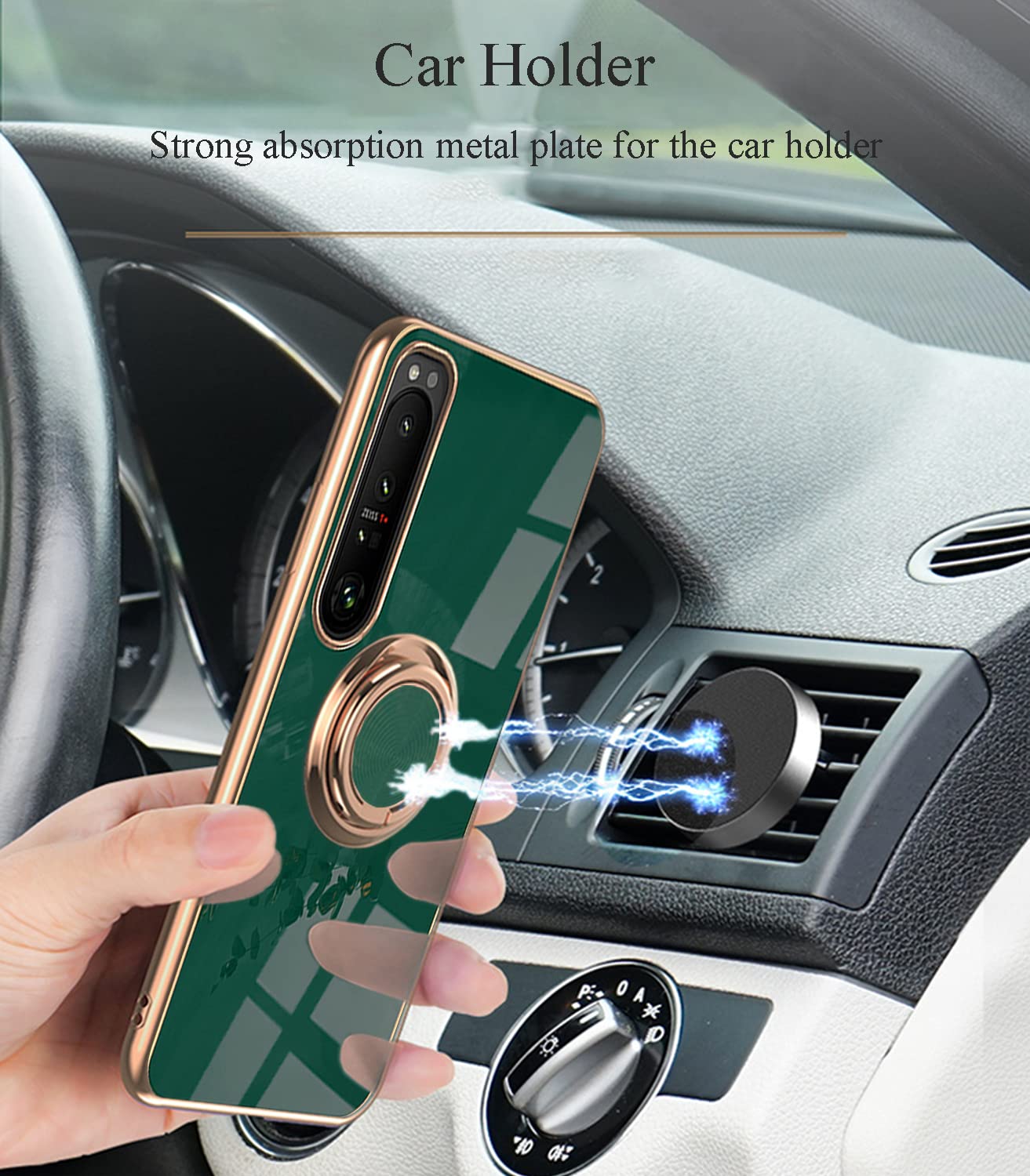 Yarxiawin Compatible with Sony Xperia 1 III Case with Ring Holder Pink, Aesthetic Sony Xperia 1 III Phone Case Silicone Soft TPU Slim Cover Shockproof Luxury with Kickstand (Dark Green)