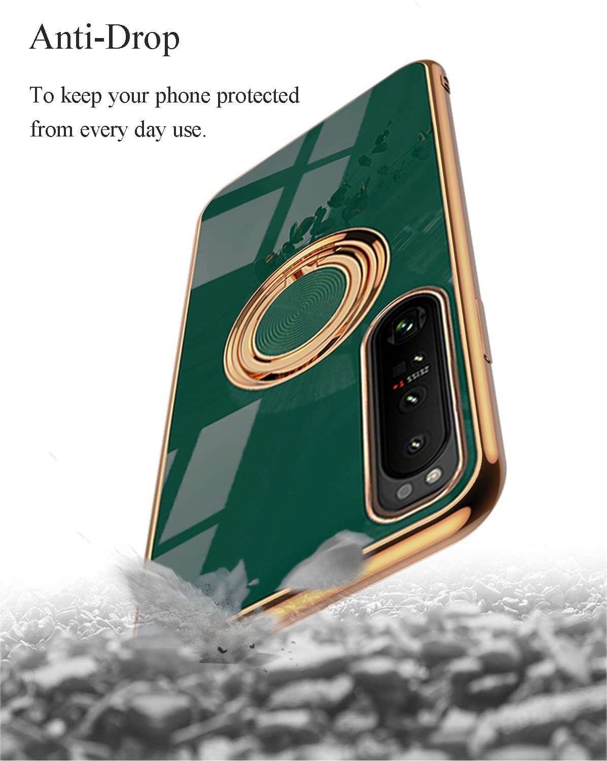 Yarxiawin Compatible with Sony Xperia 1 III Case with Ring Holder Pink, Aesthetic Sony Xperia 1 III Phone Case Silicone Soft TPU Slim Cover Shockproof Luxury with Kickstand (Dark Green)