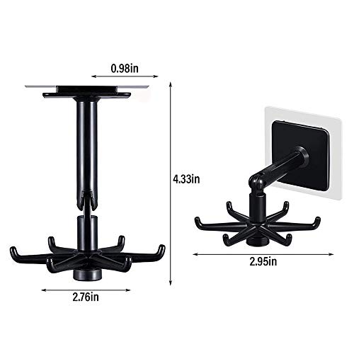 365Home Hanging Utensil Holder Hooks Kitchen Utensil Hanger Wall Mount 360 Degrees Rotating Folding Hook Self Adhesive Hook Utensil Rack with 6 Hooks for Kitchen Bathroom Cabinet (4 Black)
