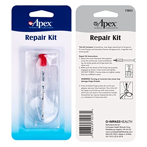Apex Glasses Repair Kit - Eyeglass Repair Kit with Small Screwdriver ,Eyeglass Screws, Magnifying Glass, Screw Guide, & Storage Pouch - Universal Eyeglass Repair Kit for Reading Glasses, & Sunglasses