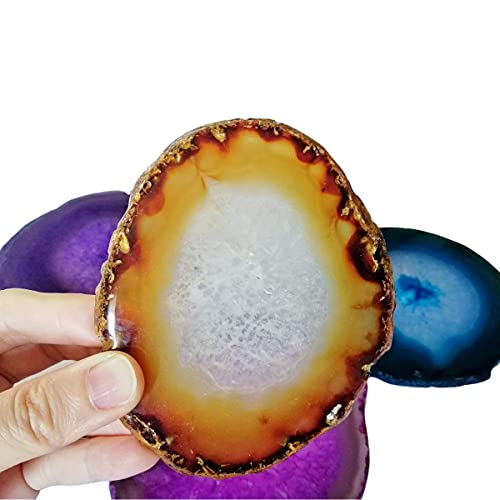 Agate Coaster for Drinks Mixed Color Crystal Coasters Set of 4 with Rubber Bumpers 3-4" for Coffee Wine or Bar Glasses