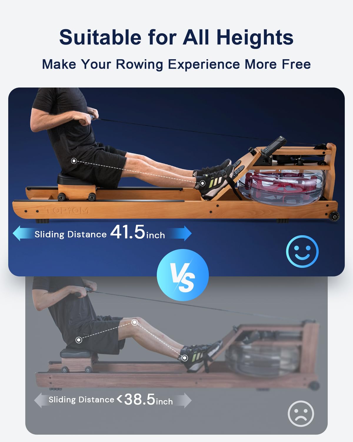 TOPIOM Water Rowing Machine for Home Use, Solid Wood Rower Machine with Upgraded Handle and Adjustable Footpad, TM3 Dedicated Monitor & Bluetooth Connection (Oak Pro)