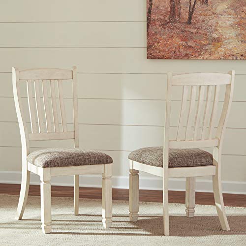 Signature Design by Ashley Bolanburg Counter Height Dining Room Table, Two-Tone & Bolanburg Upholstered Dining Room Chair Set of 2, Antique White