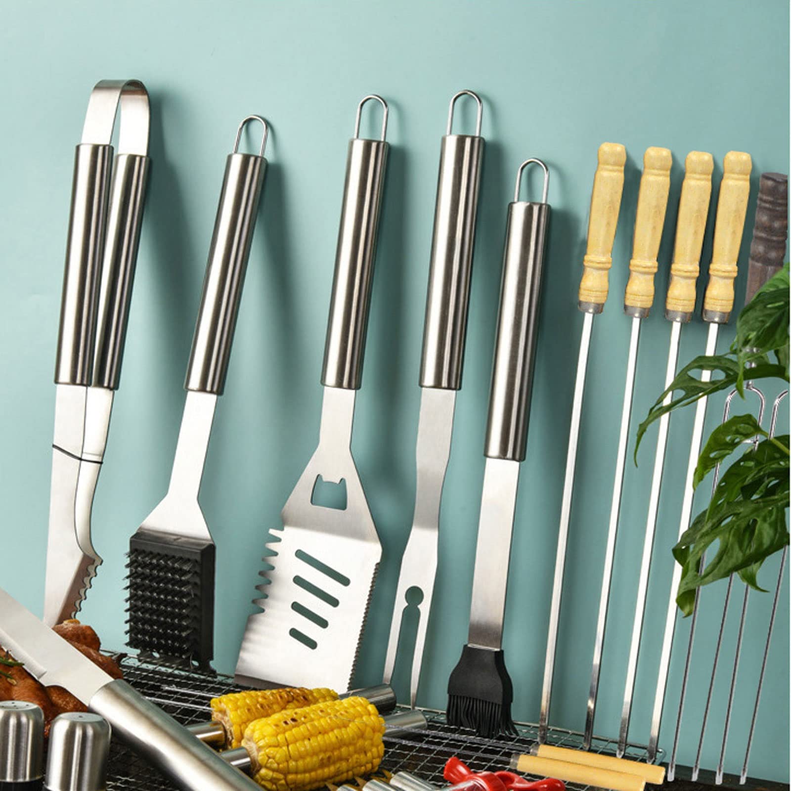 CYXI 20PCS BBQ Grill Tools Set with Storage Bag,Grill Accessories, Portable Grilling Utensil Kit for Travel, Picnics, RVs, Camping, BBQs