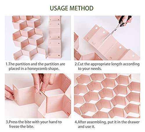 Brave Tour Honeycomb Drawer Organizer Separator Adjustable Hexagon Drawer Organizer-Divider for Underwear Belt-Scarf Socks Organize（pink）