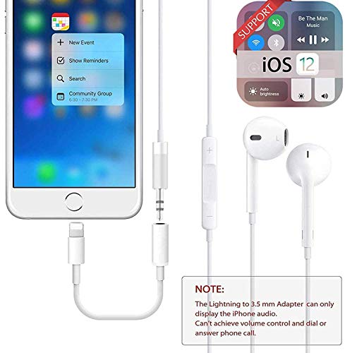 [2 Pack] 3.5mm Adapter for iphone Headphones,Apple MFi Certified Lightning to 3.5 mm Headphone Jack Adapter Aux Dongle Cable Converter Compatible with iPhone 12 11 Pro XR XS X 8 7 iPad Support All iOS