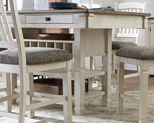 Signature Design by Ashley Bolanburg Counter Height Dining Room Table, Two-Tone & Bolanburg Upholstered Dining Room Chair Set of 2, Antique White