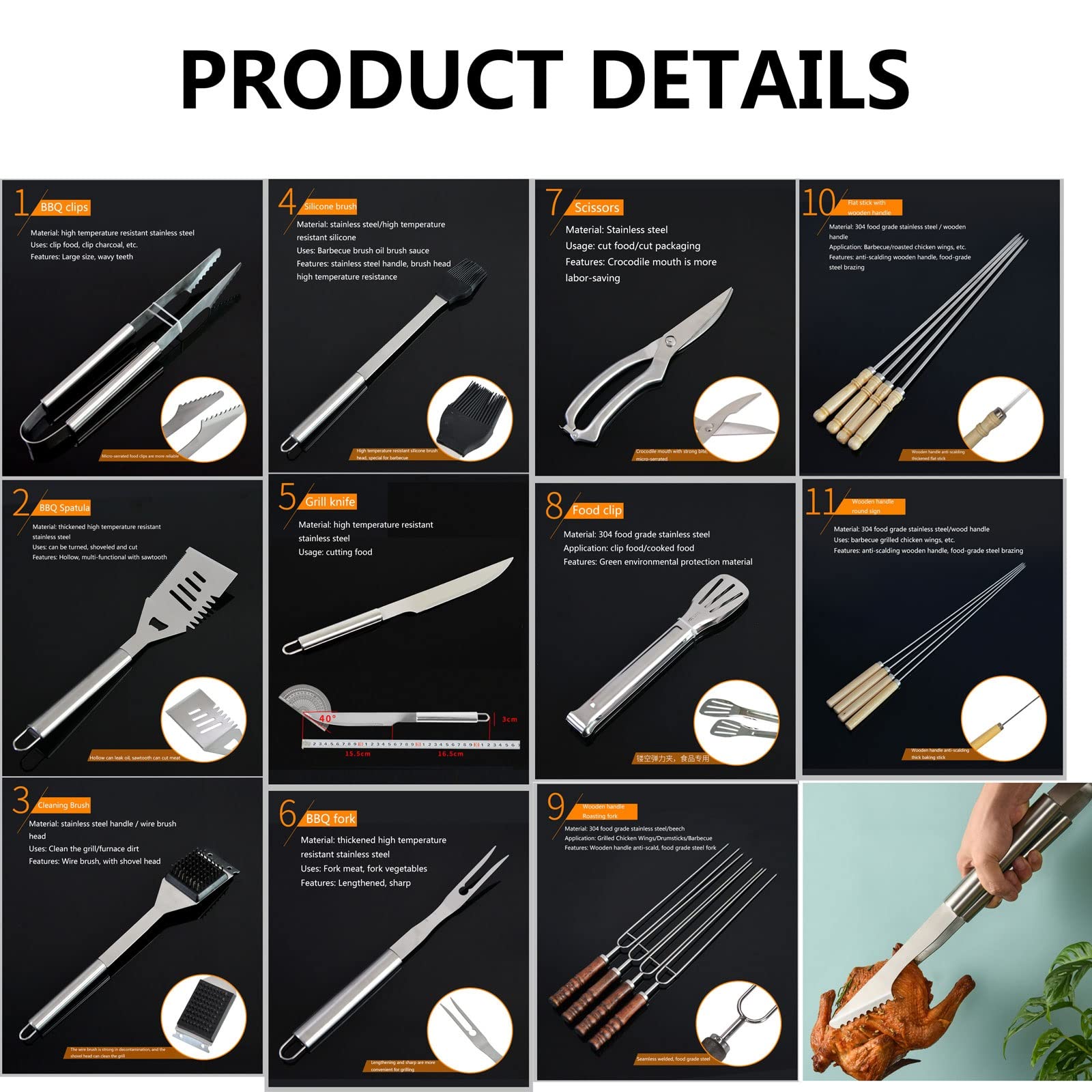 CYXI 20PCS BBQ Grill Tools Set with Storage Bag,Grill Accessories, Portable Grilling Utensil Kit for Travel, Picnics, RVs, Camping, BBQs