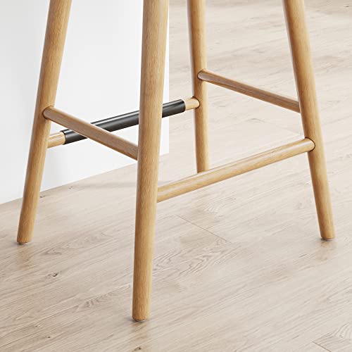 Nathan James Barker Classic Counter Height Wood Barstool with Leather Removable Cushion, Backless Island 24" Bar Stool for Kitchen, Chestnut Brown