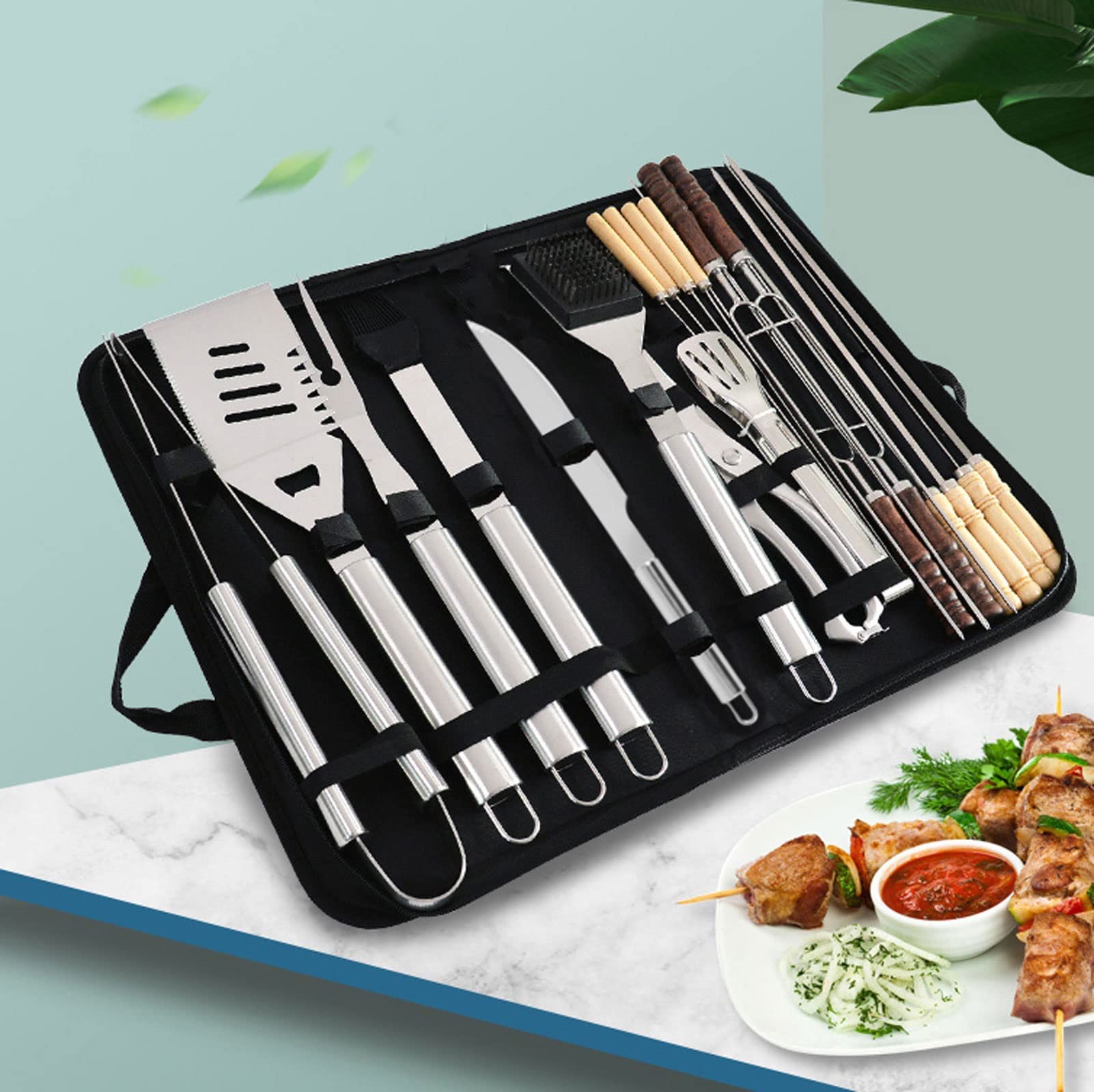 CYXI 20PCS BBQ Grill Tools Set with Storage Bag,Grill Accessories, Portable Grilling Utensil Kit for Travel, Picnics, RVs, Camping, BBQs