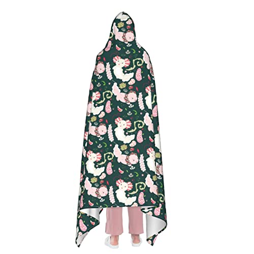 Cute Summer Kawaii Axolotl Hooded Blanket Fleece Throw Blanket Wrap Soft Warm Oversized Wearable Blanket for Women & Men